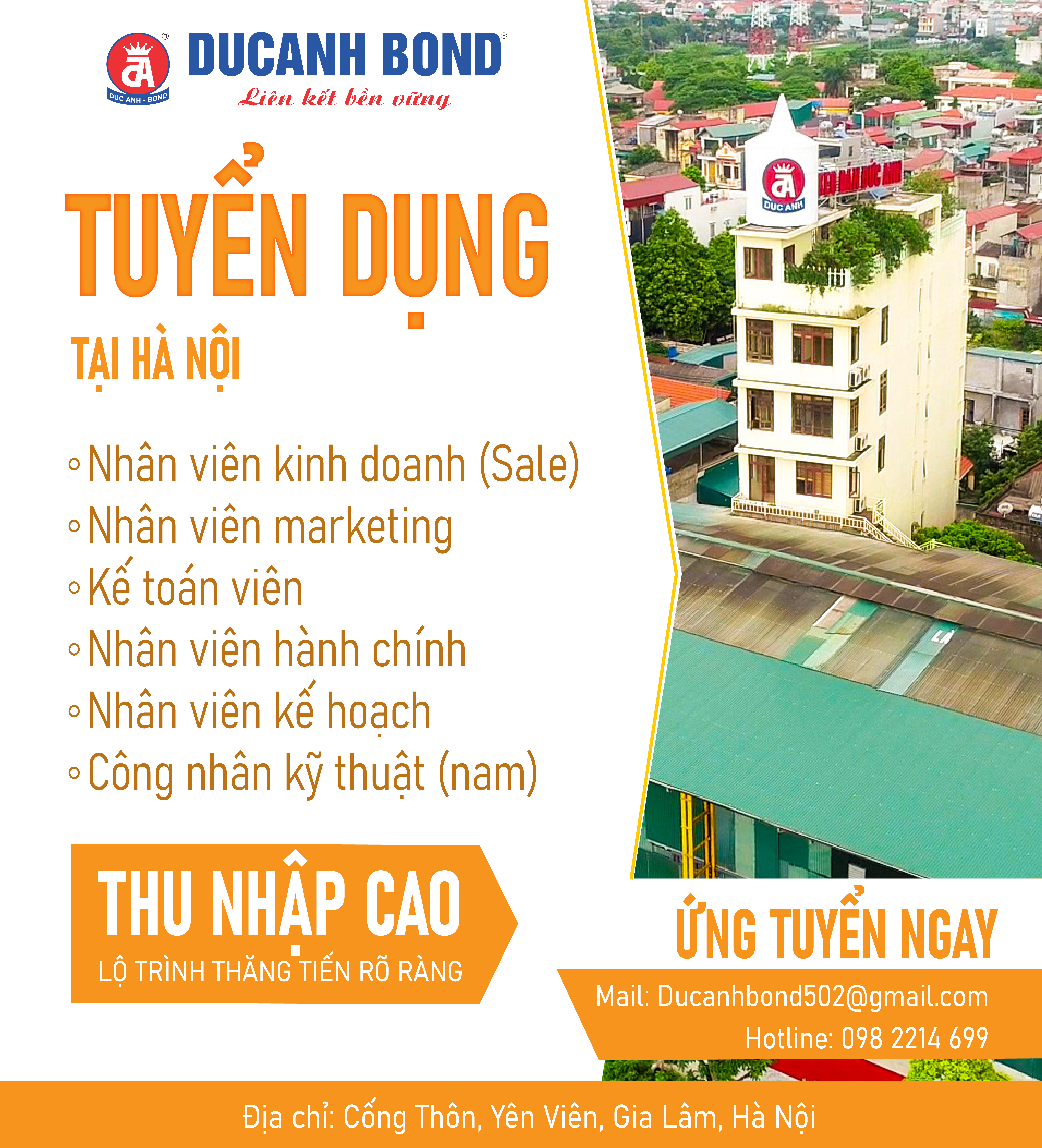Tuyển dụng toàn quốc 2024: DUCANH BOND chào đón nhân tài!